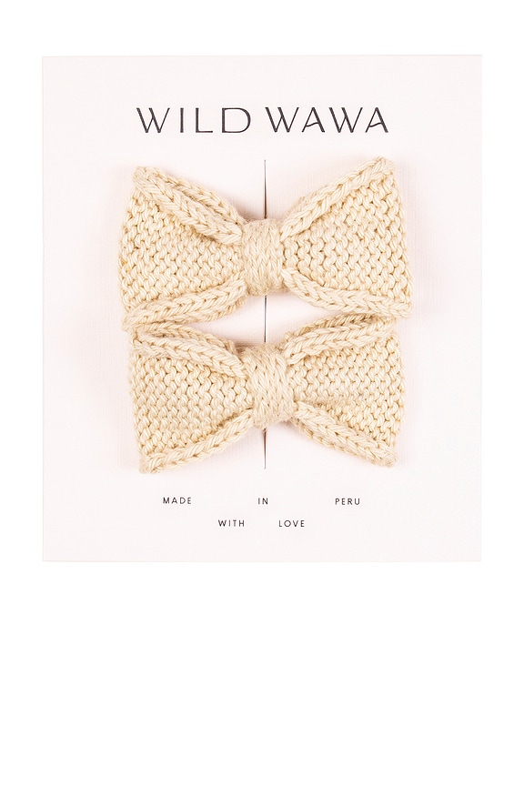 Wild Wawa Kids Knitted Bow Clip Set in Taupe | REVOLVE