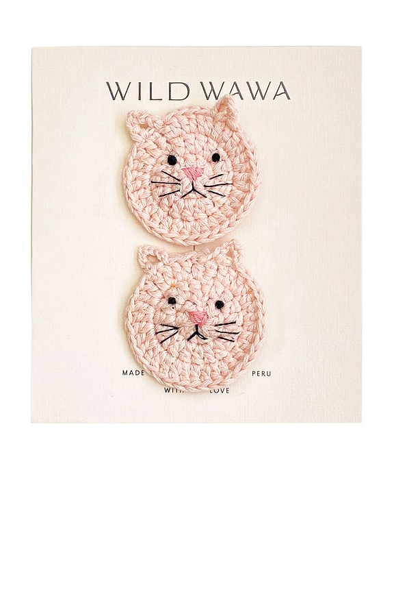 Wild Wawa Kids Crochet Kitty Clip Set in Pink | REVOLVE