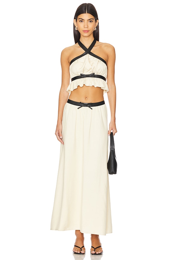 WeWoreWhat Criss Cross Halter Top in Wood Ash & Black | REVOLVE