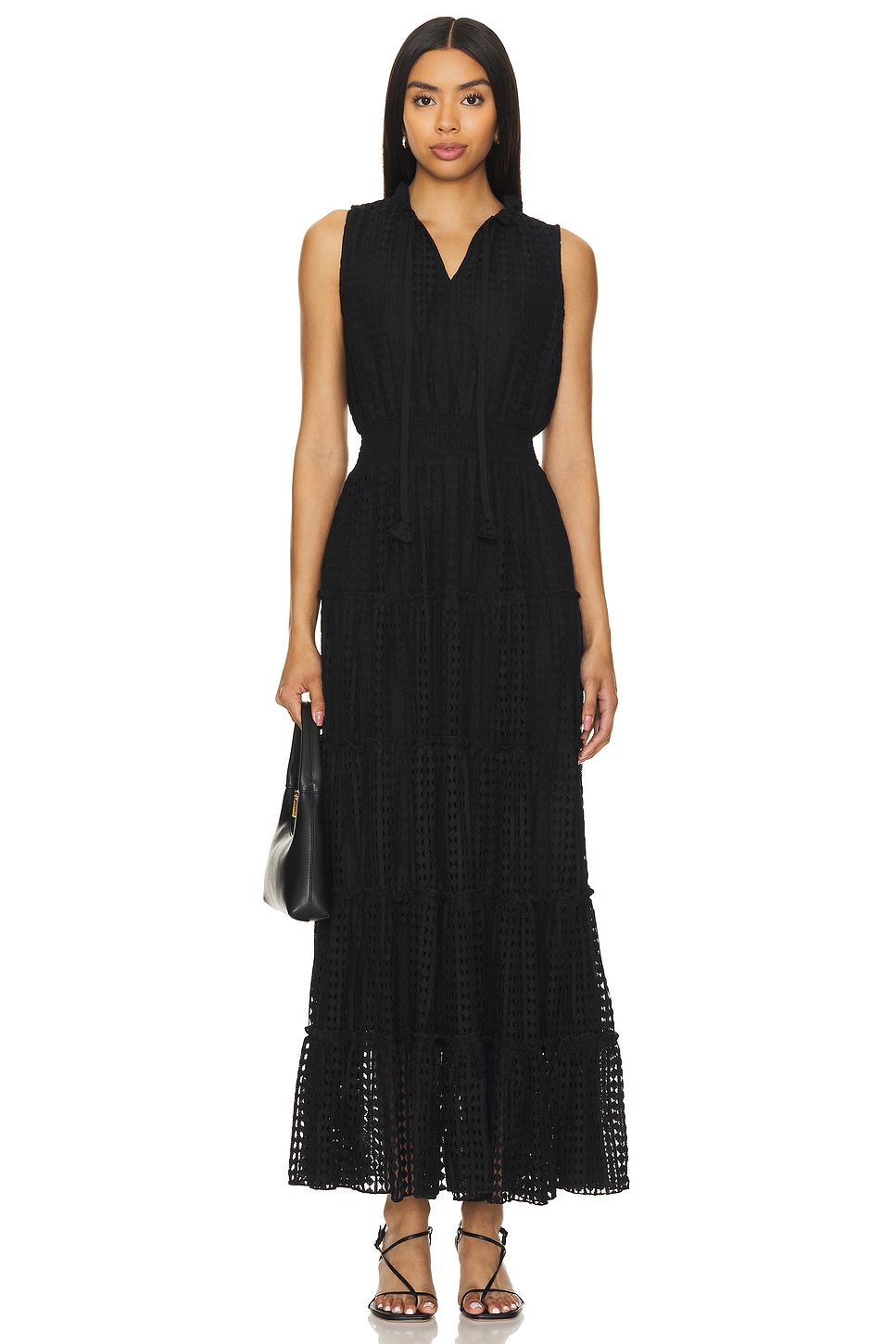 1. STATE Tie Neck Tiered Maxi Dress in Rich Black | REVOLVE