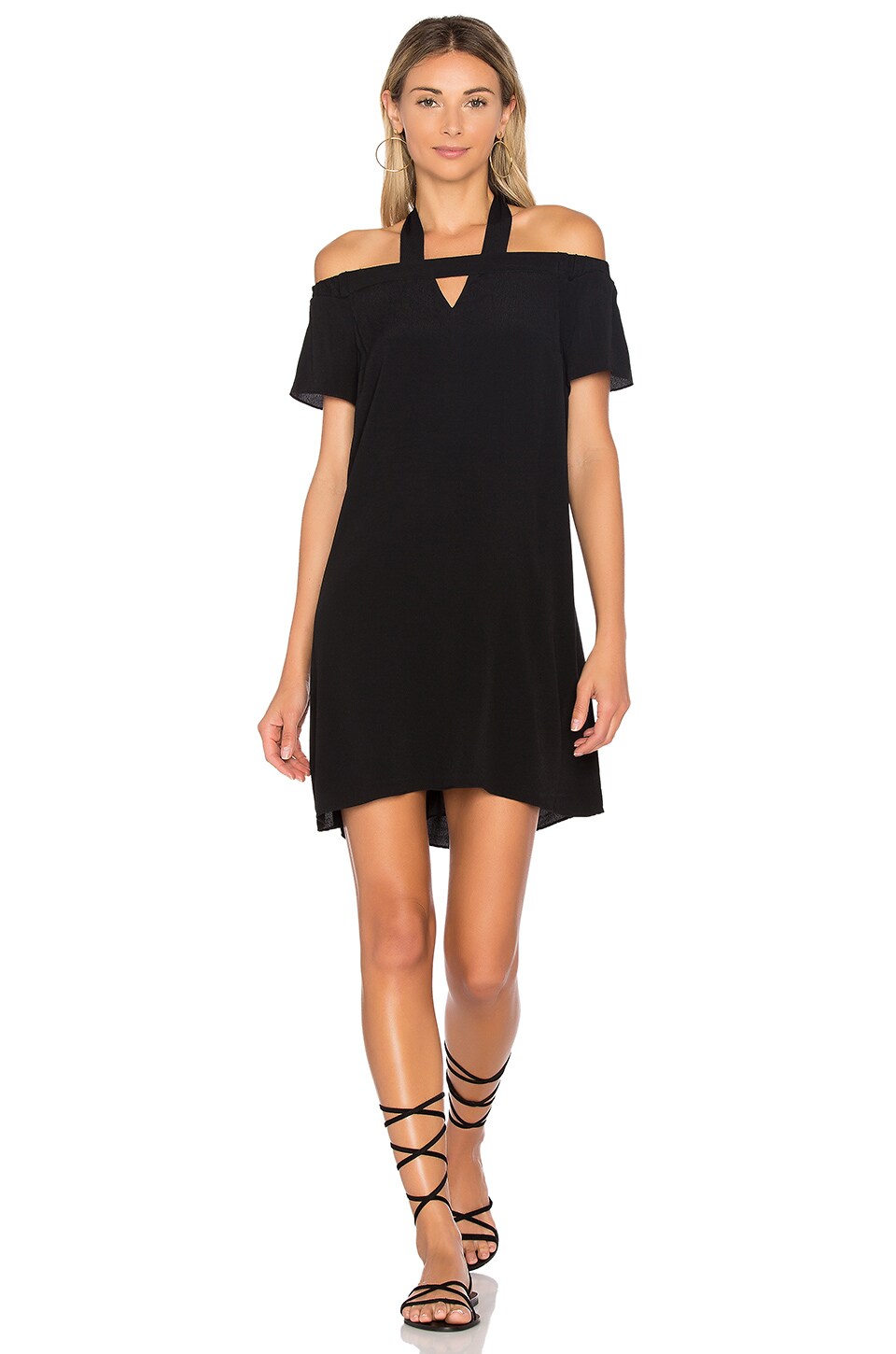 1. STATE Halter Cold Shoulder Shift Dress in Rich Black | REVOLVE