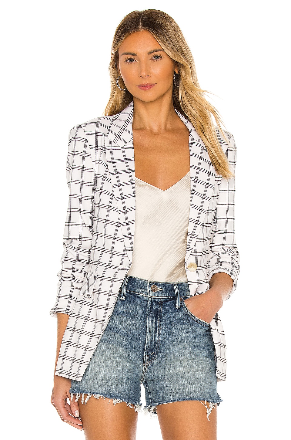 1. STATE Chic Windowpane Blazer in Soft Ecru | REVOLVE