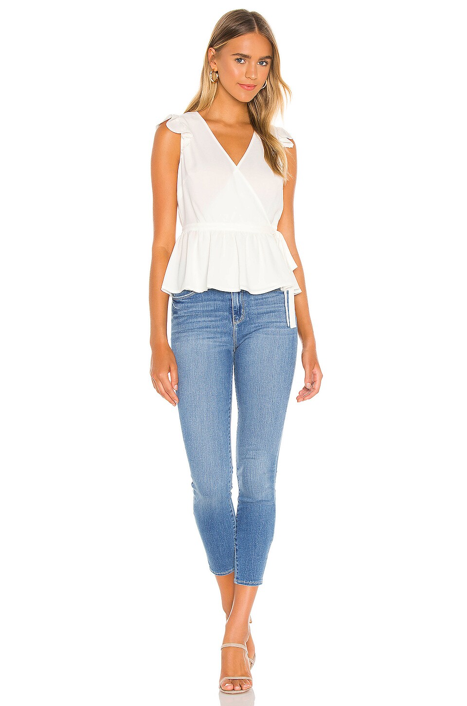 1. STATE Ruffle Sleeve Wrap Blouse in Soft Ecru | REVOLVE