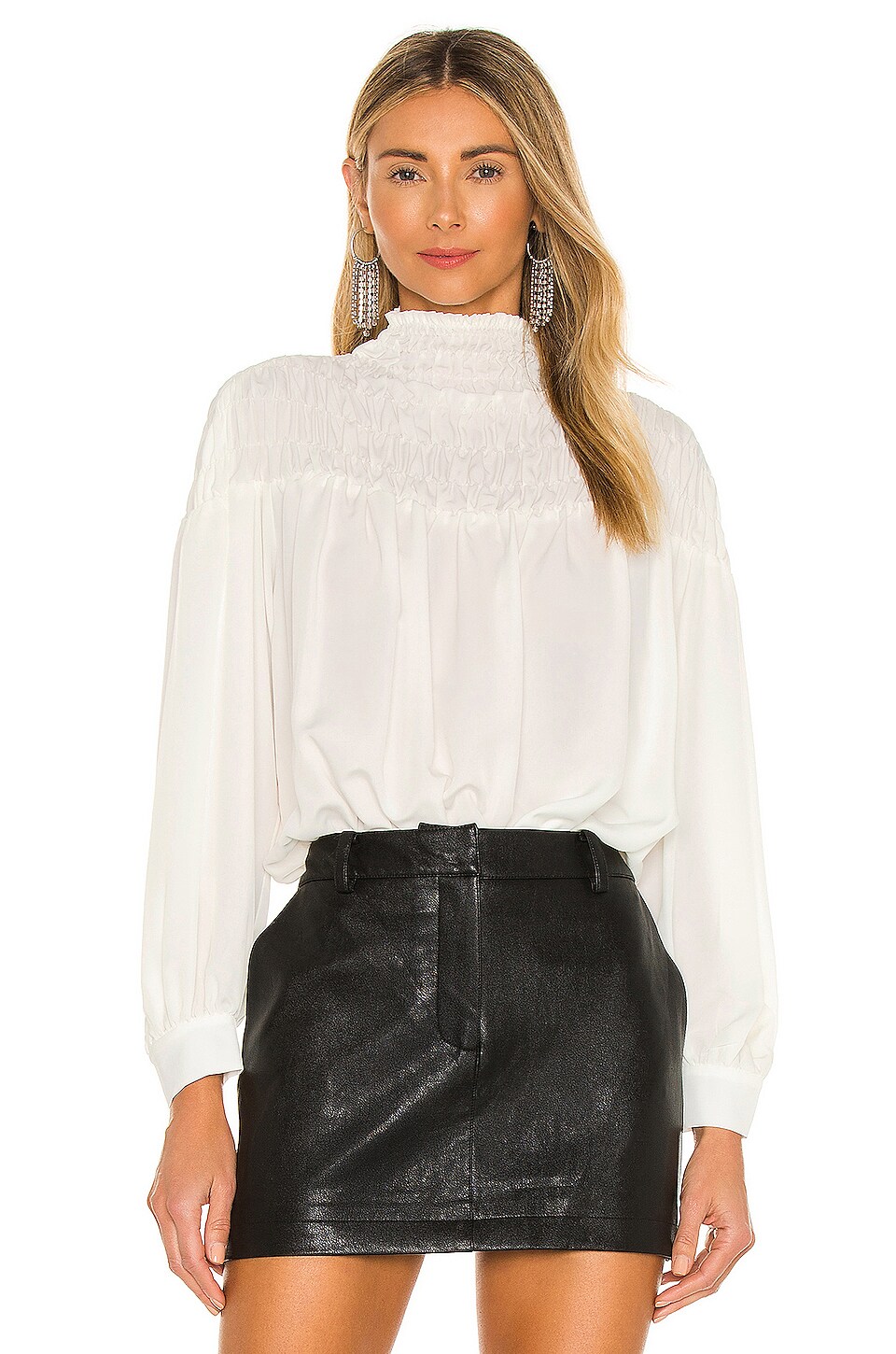 1 State Smocked Neck Long Sleeve Blouse In Soft Ecru Revolve