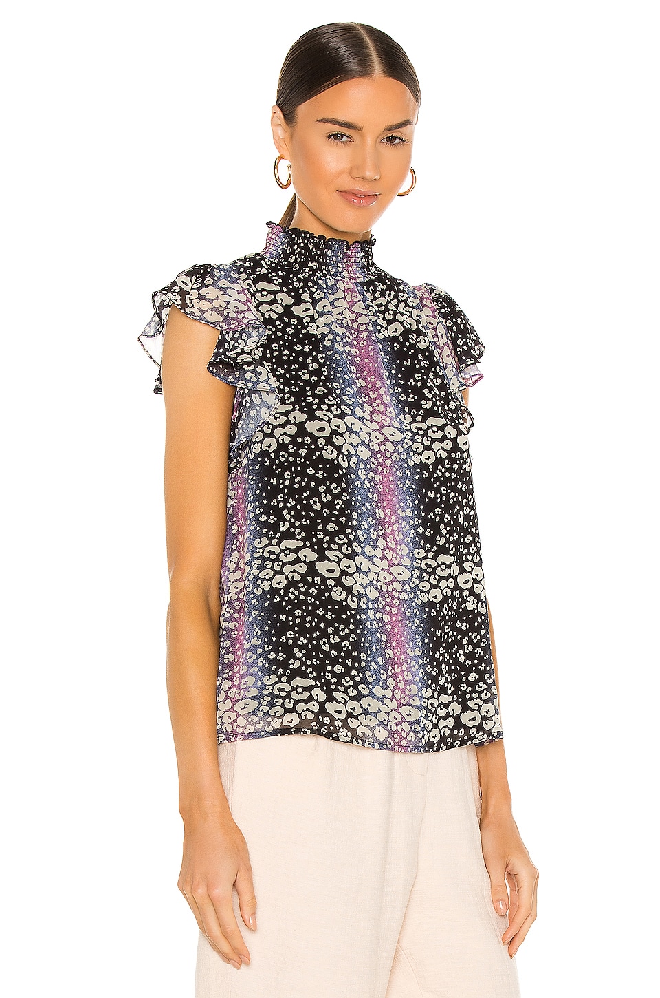 1. STATE Flutter Sleeve Smocked Neck Top in Leopard Disco Ombre | REVOLVE