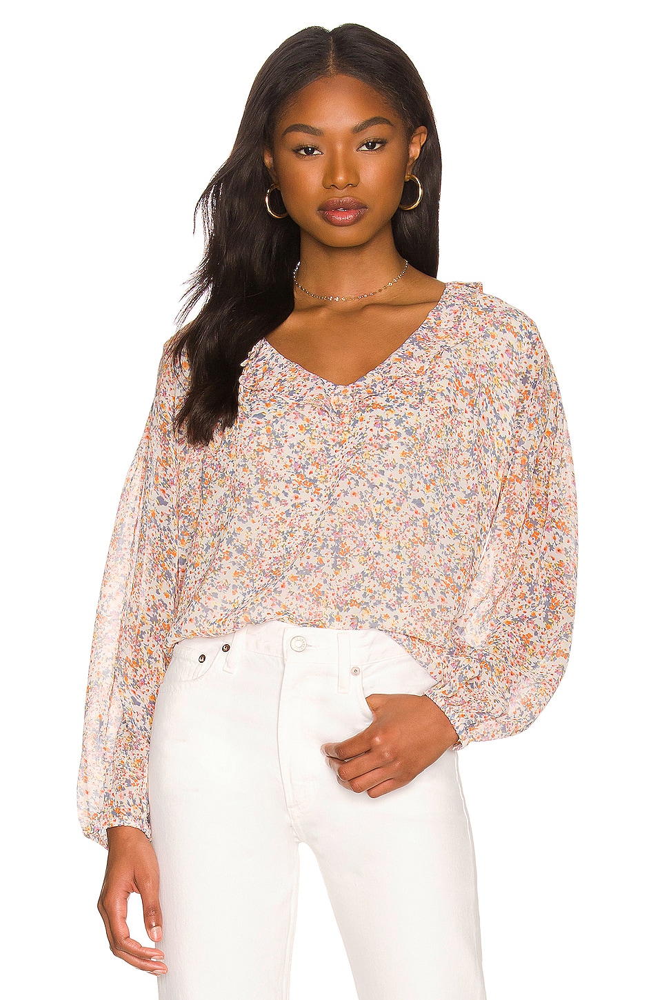 1. STATE Ruffle Neck Blouse in Sweet Blooms | REVOLVE