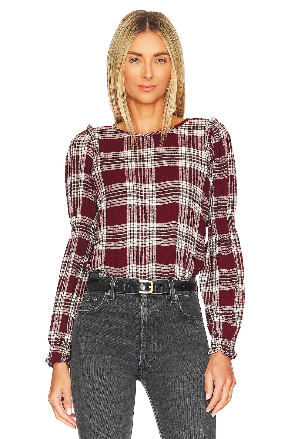 1. STATE Smocked Wide Neck Top in Port | REVOLVE