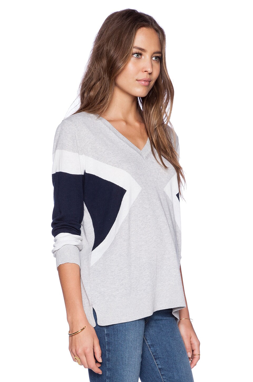 525 America V Neck Color Block Sweater in Light Heather Grey Combo ...