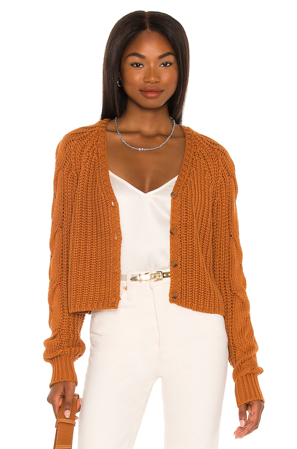 525 America Cardigan with Cable Sleeves in Amber | REVOLVE