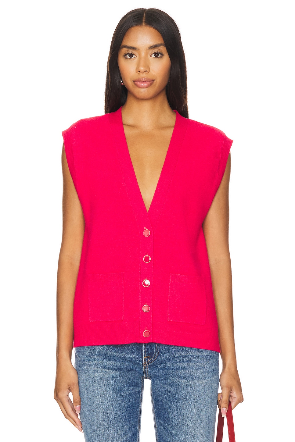 525 America Jessica Button Front Vest in Cherry Red | REVOLVE