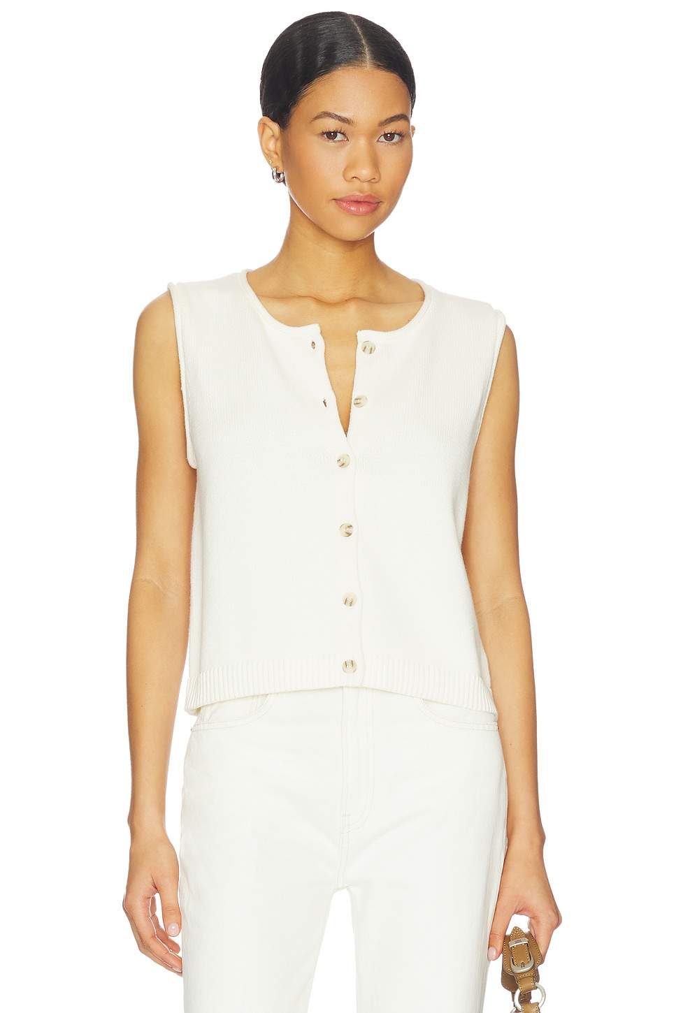 525 America Marianna Rolled Edge Button Front Vest in Chalk | REVOLVE