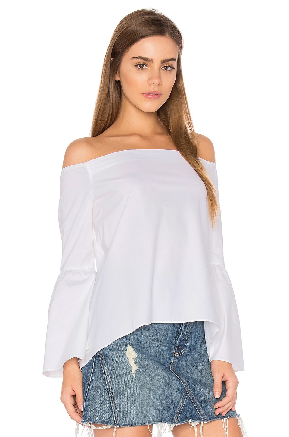 525 AMERICA Bell Sleeve Off Shoulder Top in White | ModeSens
