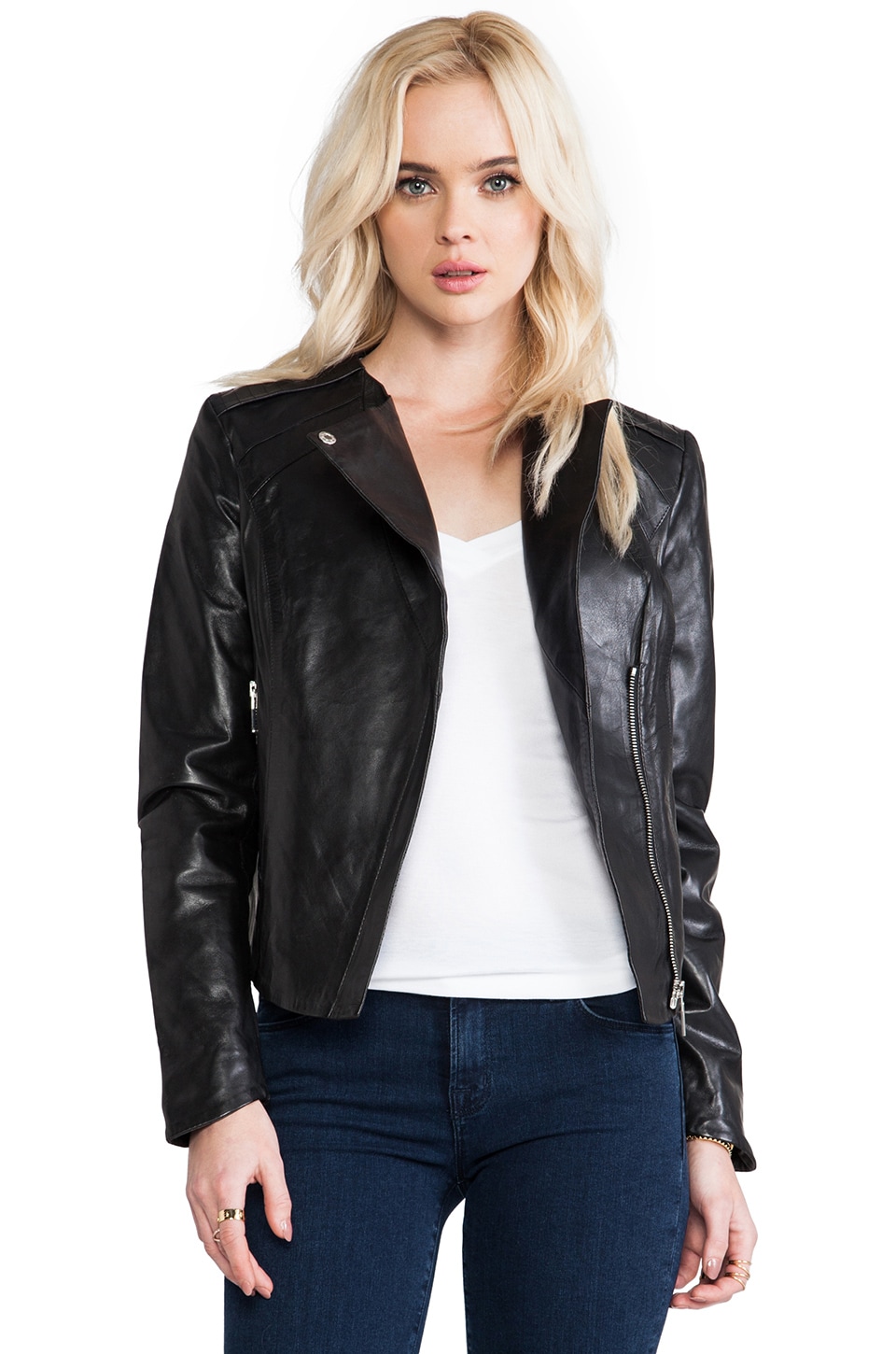 AB Drape Collar Leather Biker Jacket in Black | REVOLVE