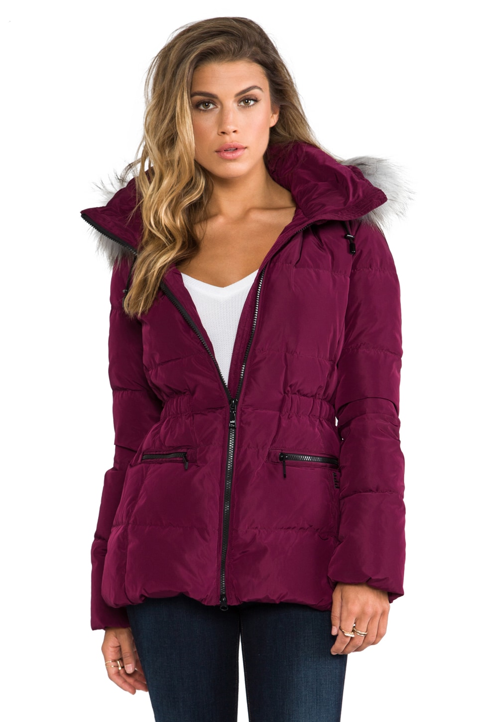 ADD Down Jacket With Fur Border in Deep Claret | REVOLVE