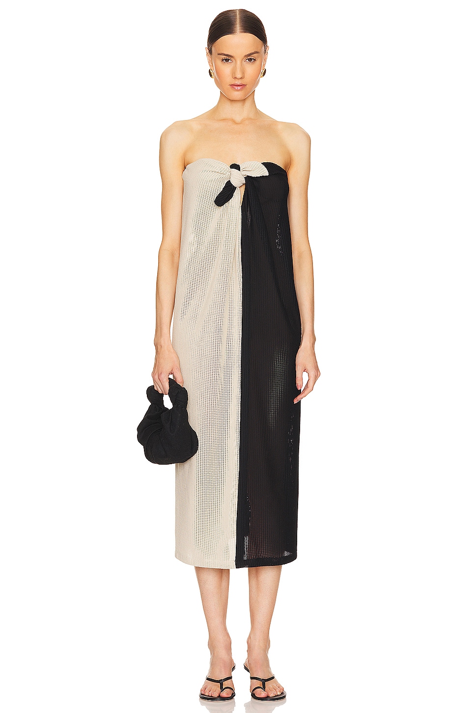 ADRIANA DEGREAS Bicolor Midi Dress in Black & Beige | REVOLVE