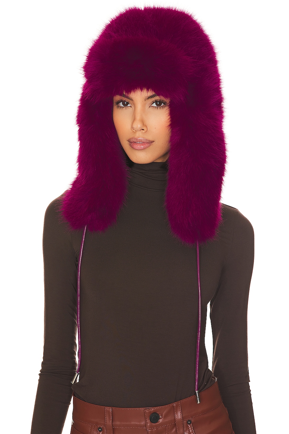 Adrienne Landau Faux Fox Trapper Hat in Dark Fuchsia | REVOLVE