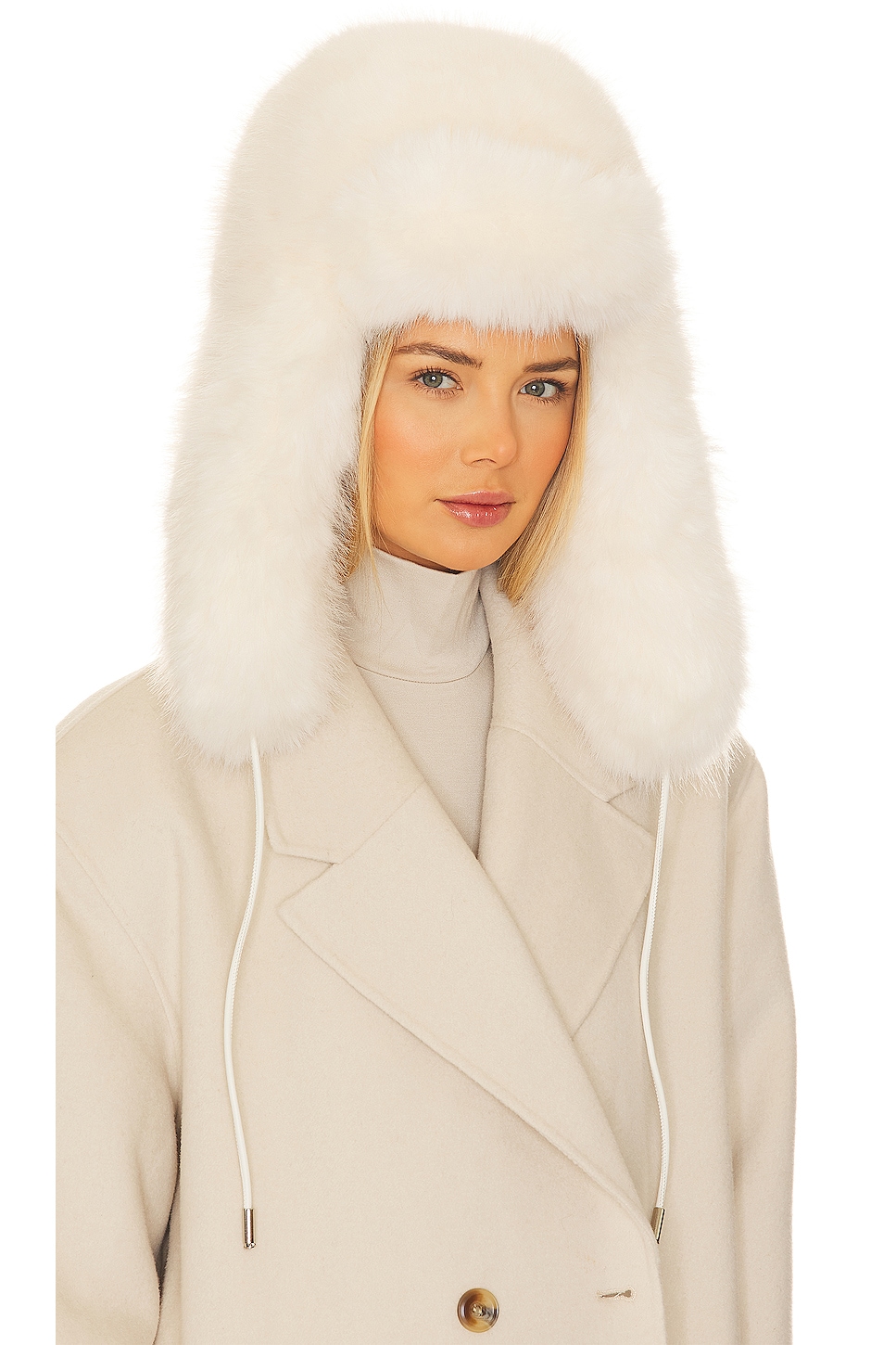 Adrienne Landau The Lauren Trapper Hat in Whisper White | REVOLVE