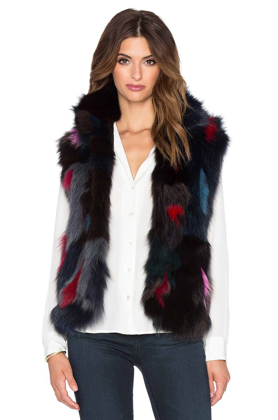 Adrienne Landau Fox Fur Vest in Multi | REVOLVE
