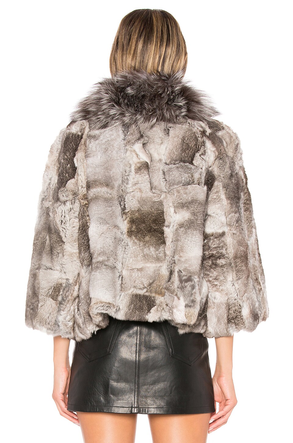 Adrienne Landau Fur Collar Rabbit Jacket in Grey | REVOLVE