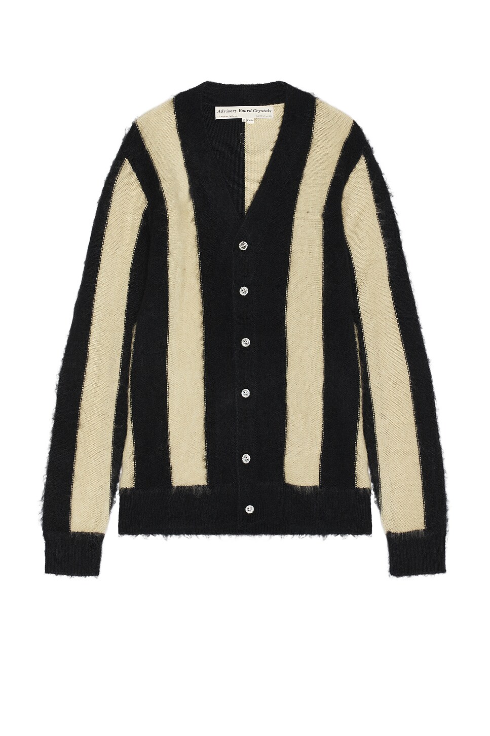 Advisory Board Crystals Fuzzy Stripe Cardigan Sweater in Black & White ...