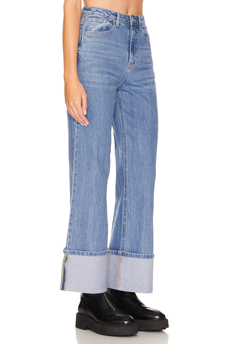 AFRM Kendall Cuff Hem Wide Leg Jeans in South Pacific Wash | REVOLVE