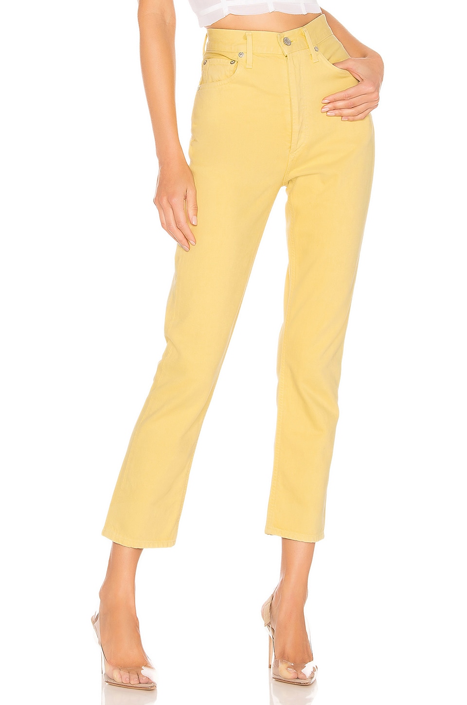 AGOLDE Riley High Rise Straight Crop in Lemon | REVOLVE
