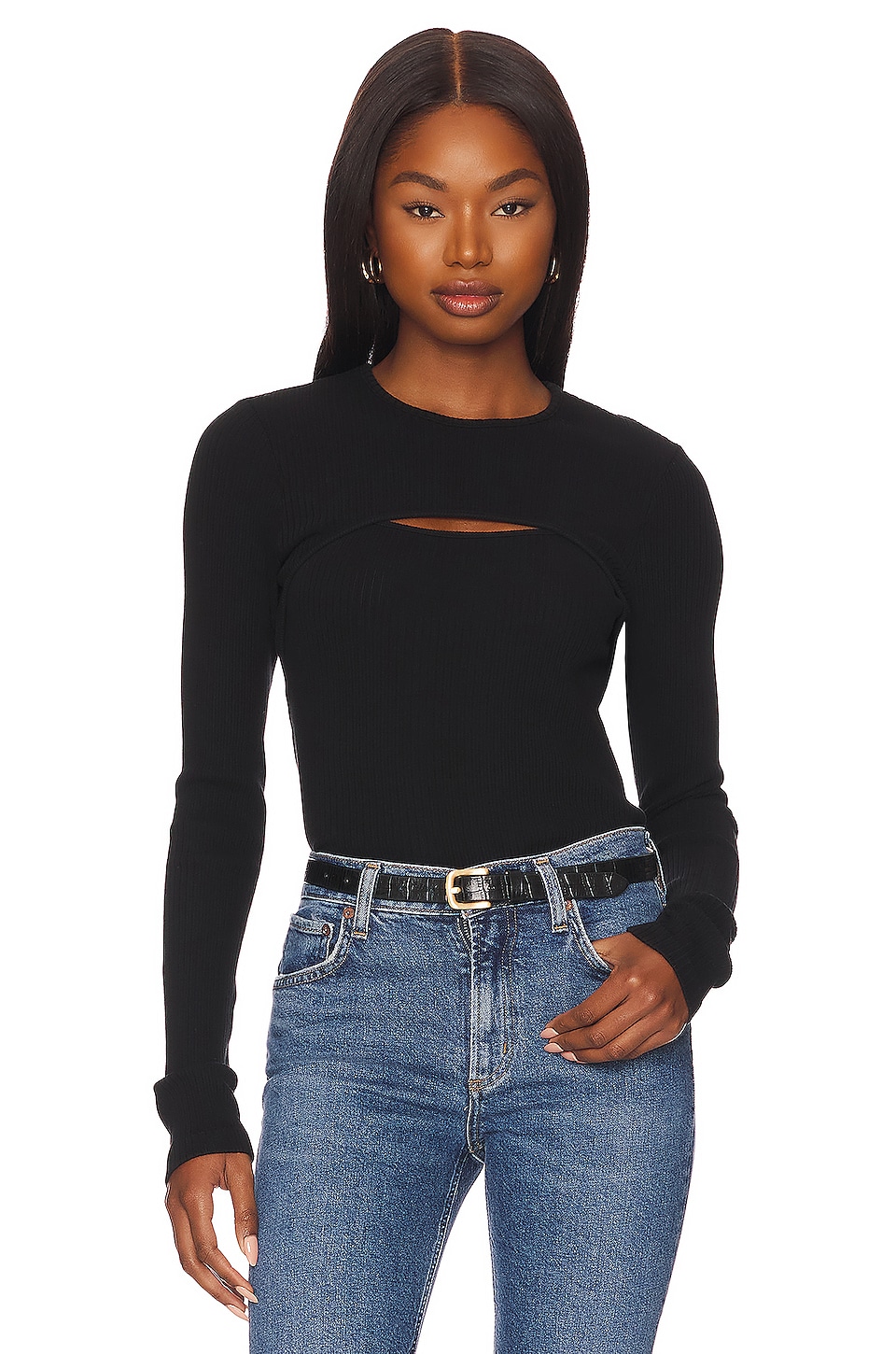 AGOLDE Lyza Cut Out Rib Top in Black | REVOLVE