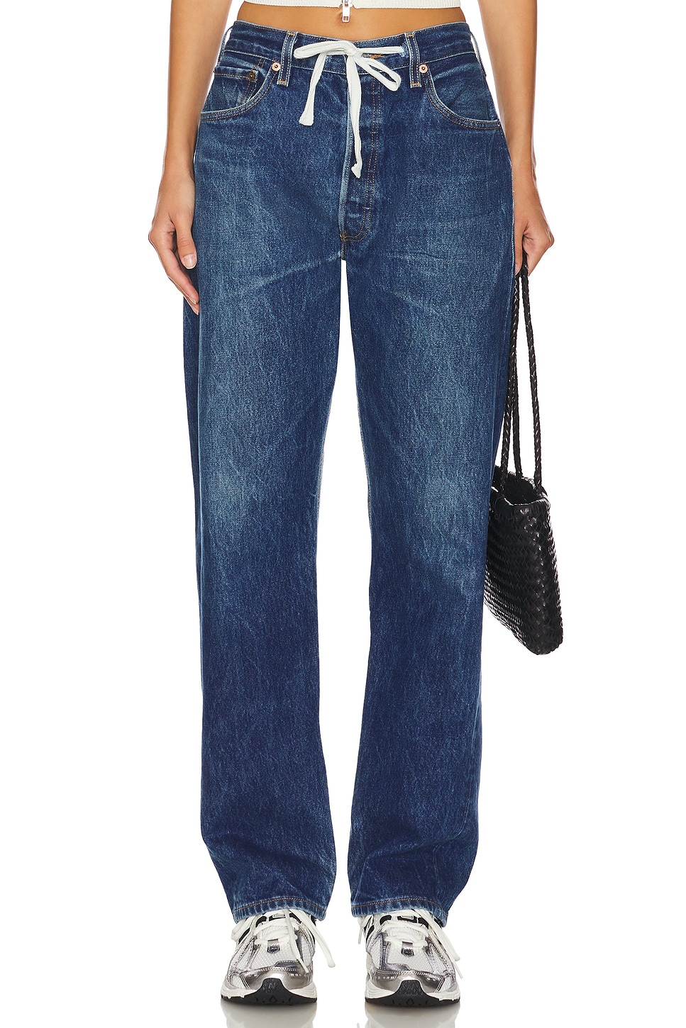 aligrace Vintage Drawstring Wide Leg Jeans in Medium Dark | REVOLVE