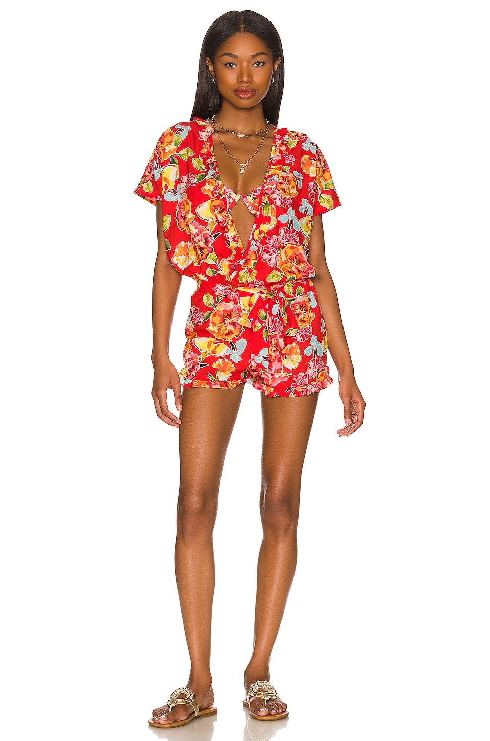 Agua Bendita x REVOLVE Zenda Romper in Red Blossom | REVOLVE