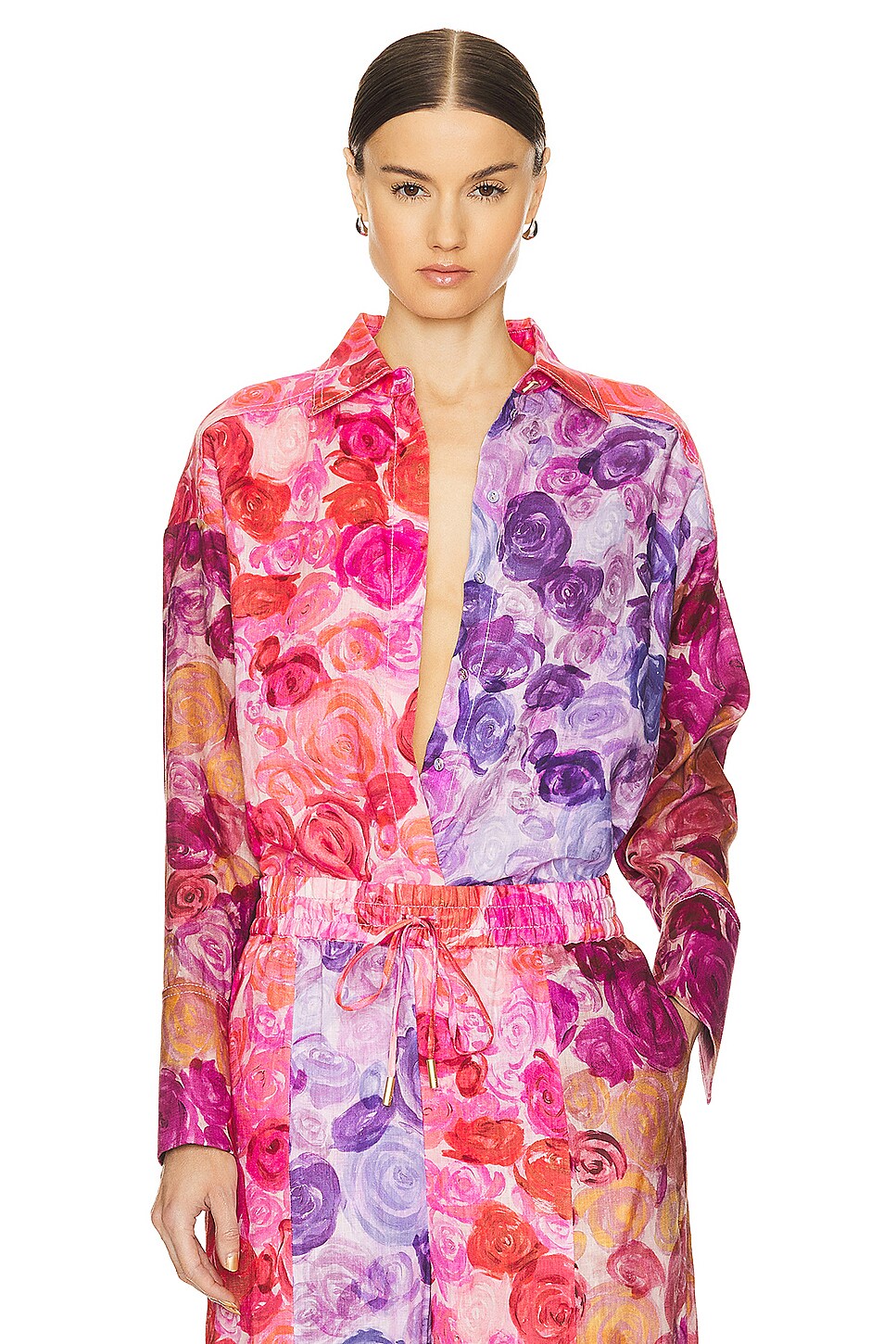 Aje Vision Oversized Linen Shirt in Kaleidoscopic Rose | REVOLVE