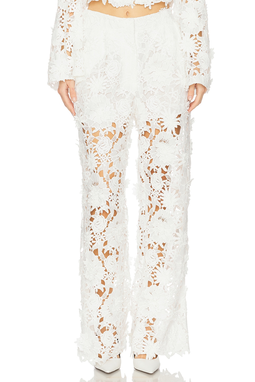AKNVAS Adrian Floral Lace Pants in White | REVOLVE