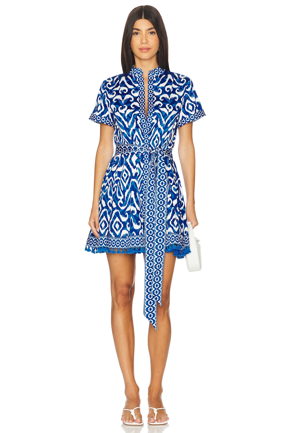 Alice + Olivia Lucy Mini Shirt Dress in Artisan Ikat French Blue | REVOLVE