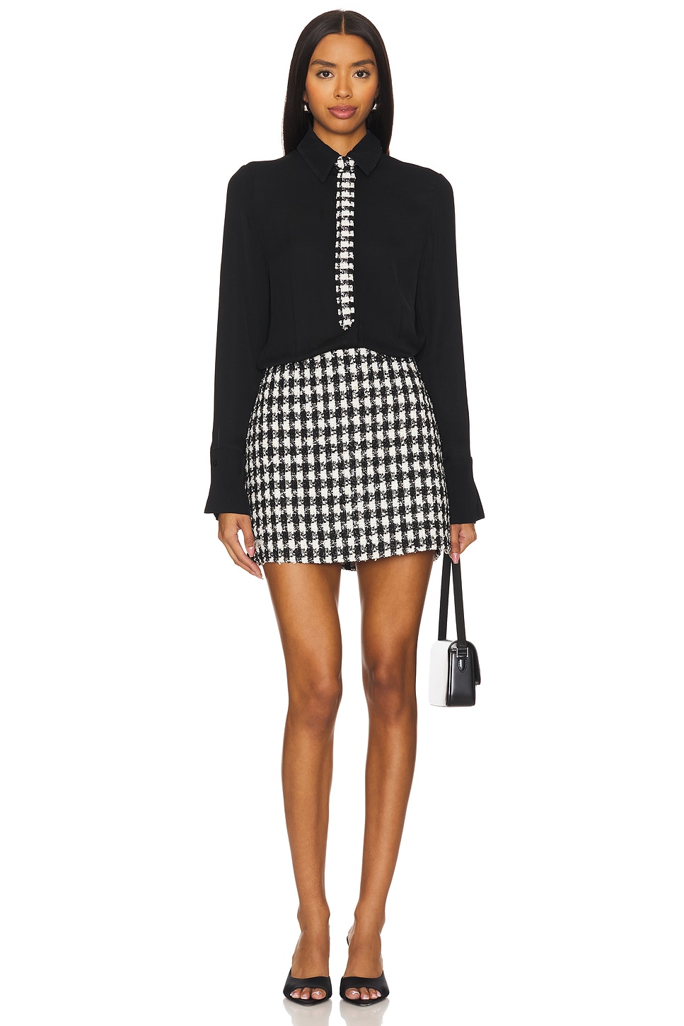 Alice + Olivia Mattie Mini Shirt Dress in Black & White | REVOLVE