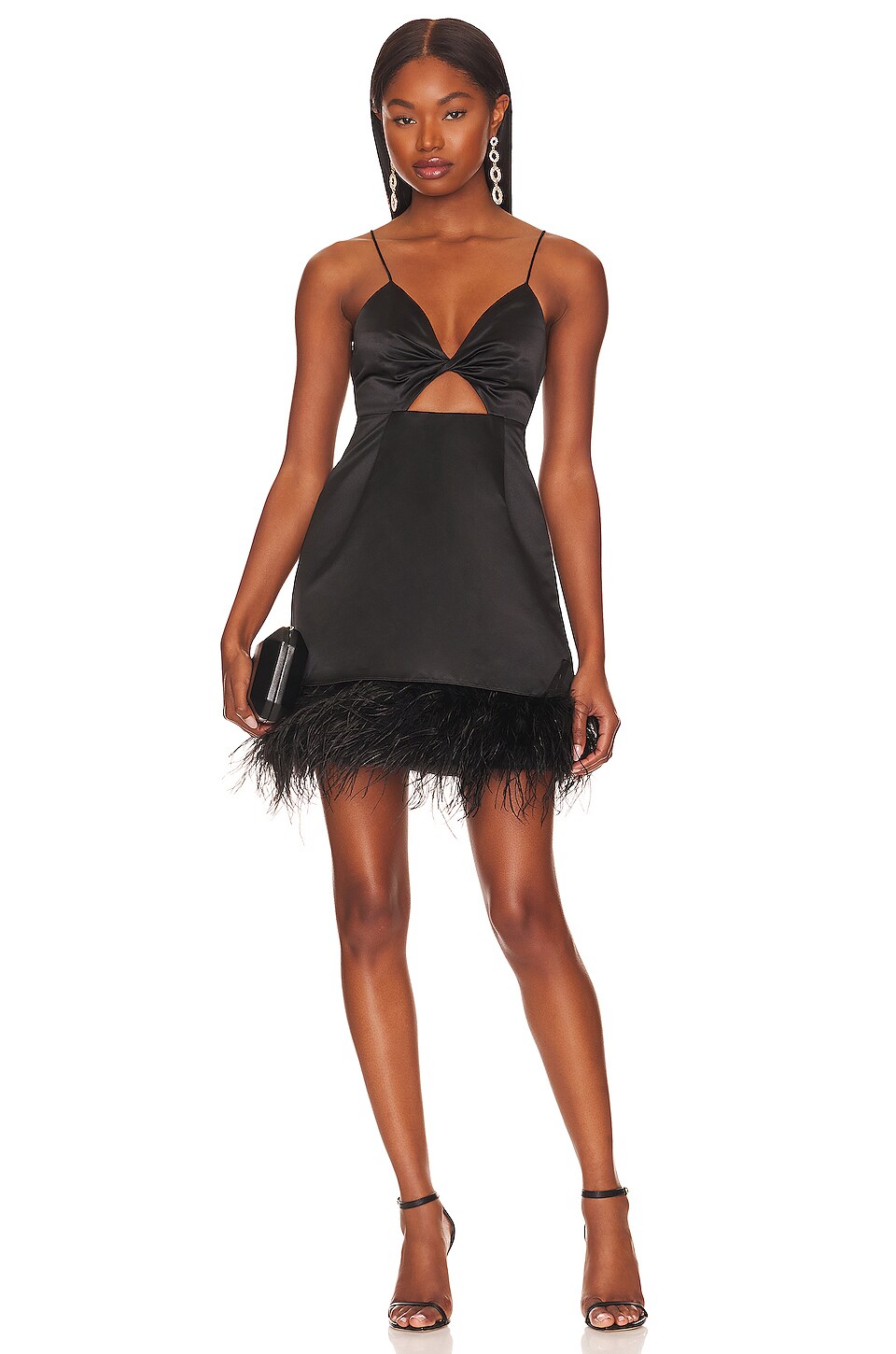 Alice + Olivia Necole Feather Hem Mini Dress in Black | REVOLVE