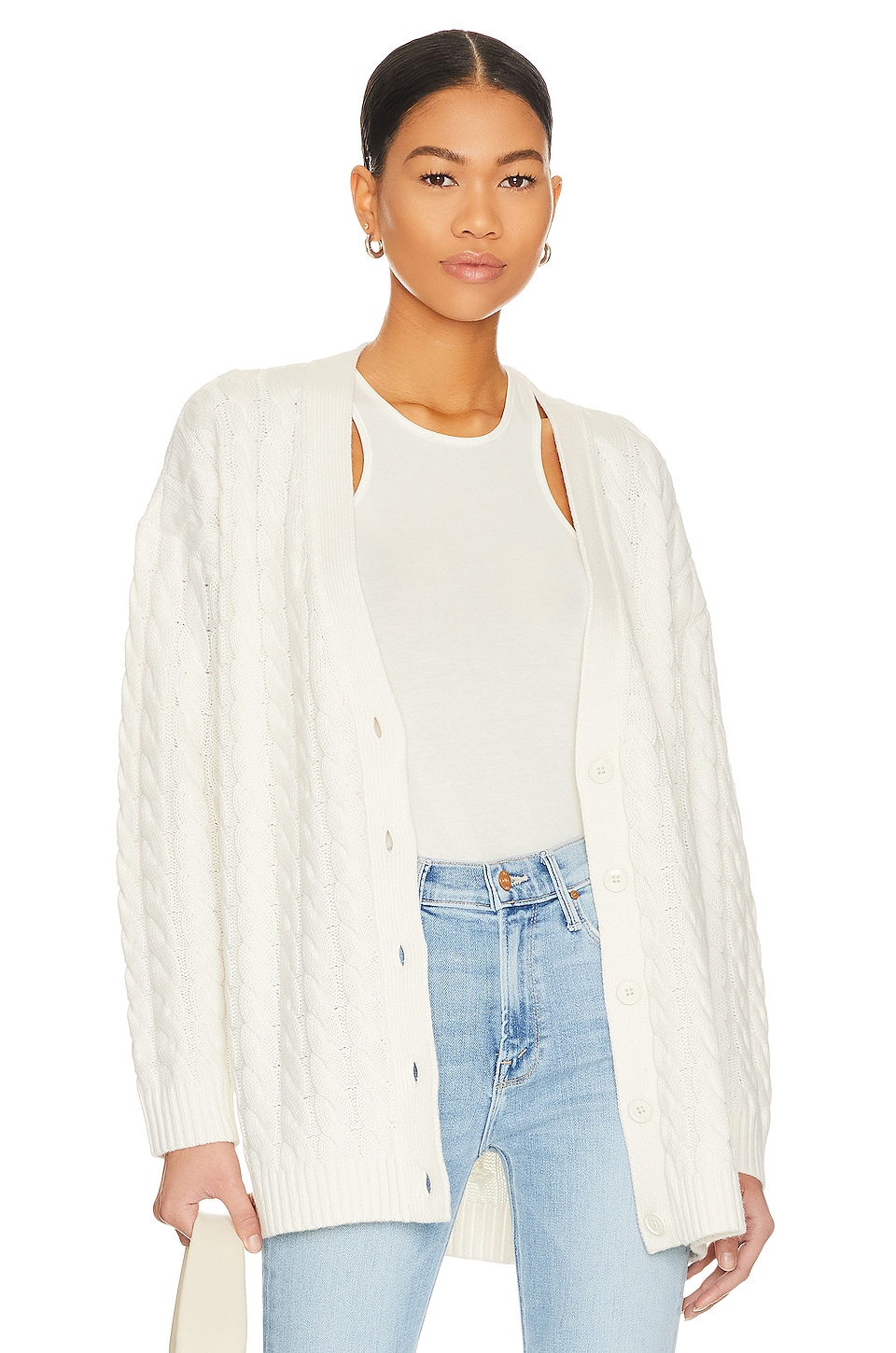 Alice + Olivia Bradford Cable Grandpa Cardigan in Ecru | REVOLVE
