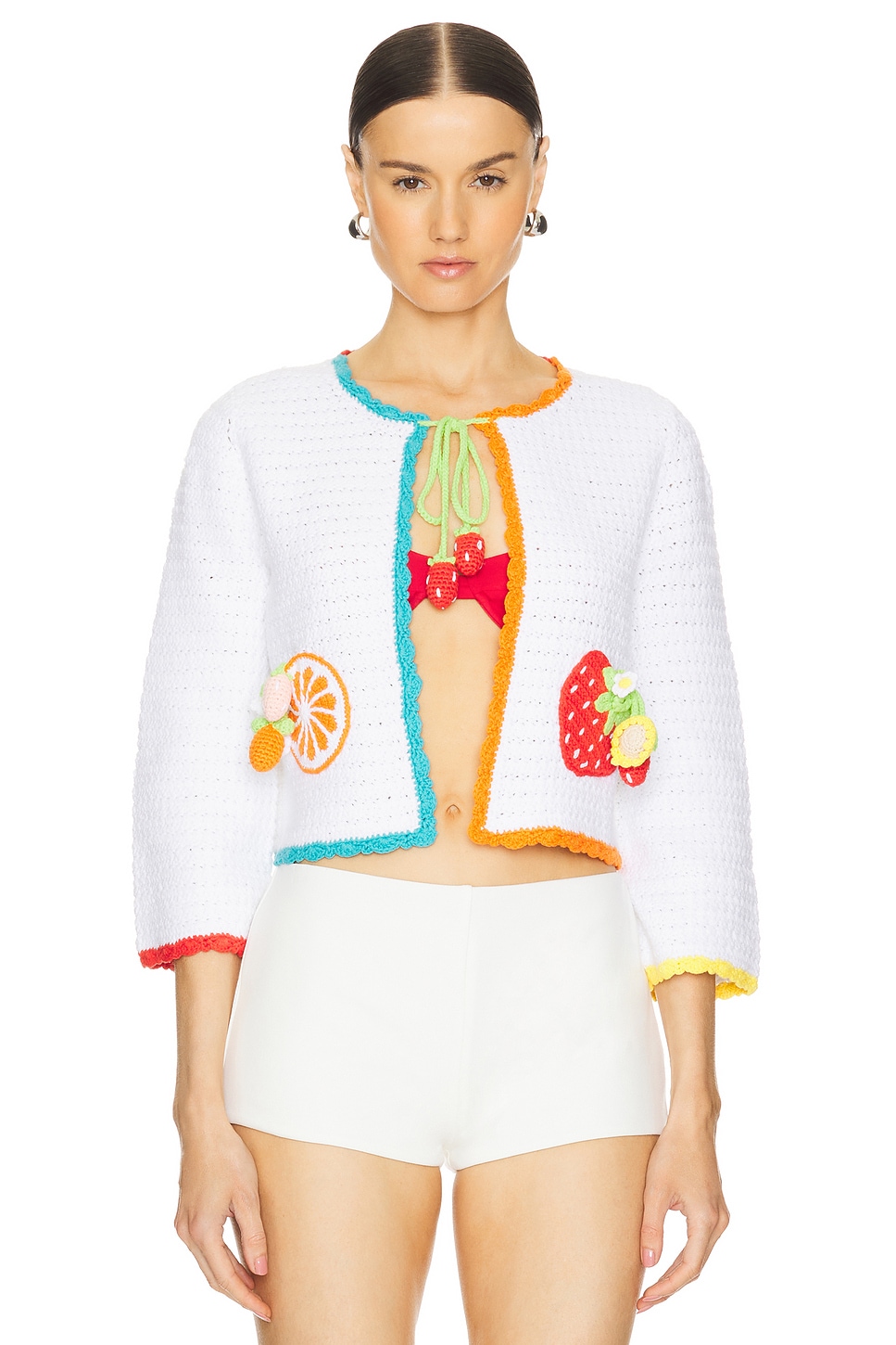 Alice + Olivia Anderson Tie Cardi in Soft White Multi | REVOLVE