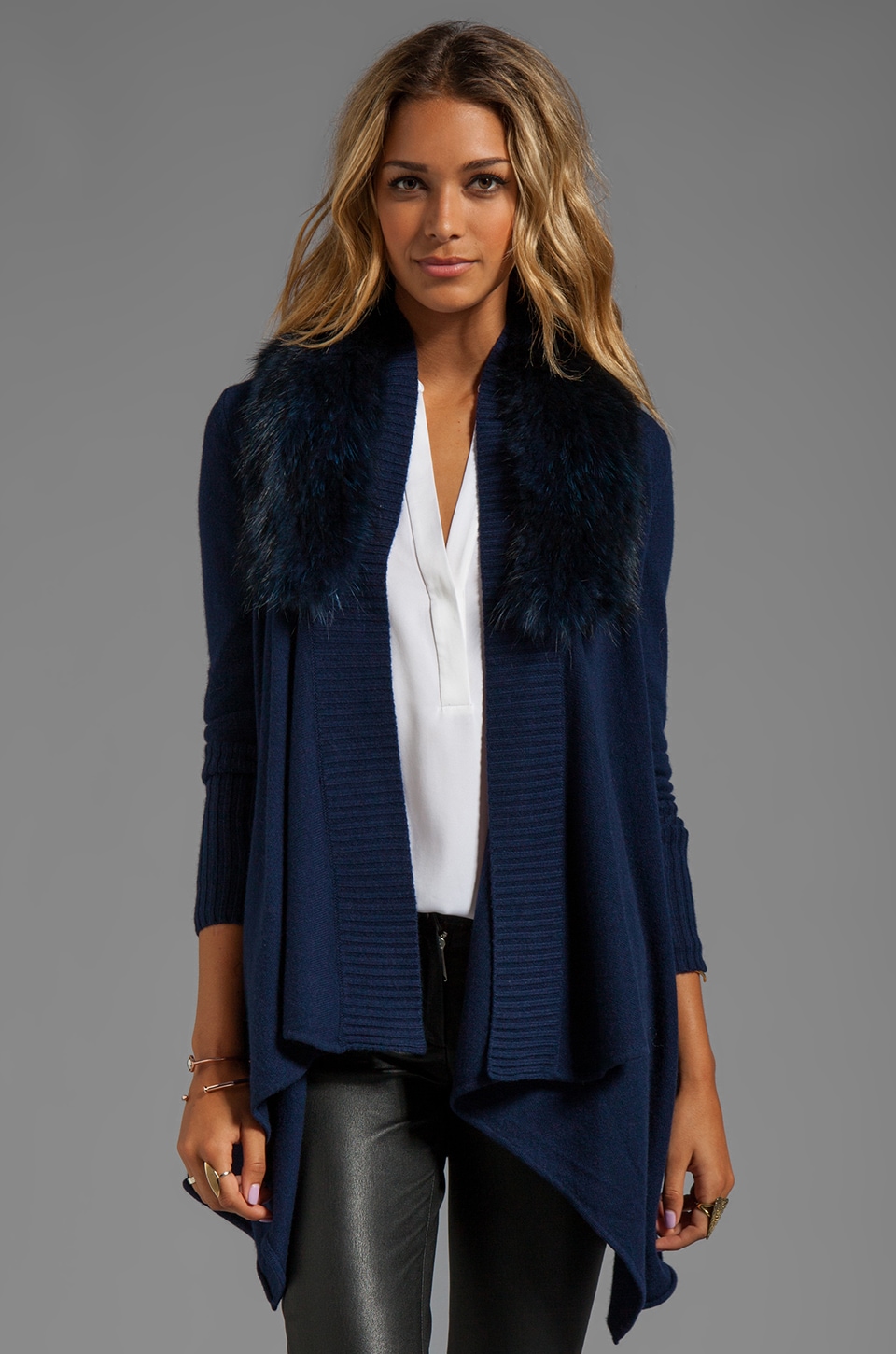 Alice + Olivia Emerson Stain Washed Cascade Cardigan in Denim | REVOLVE