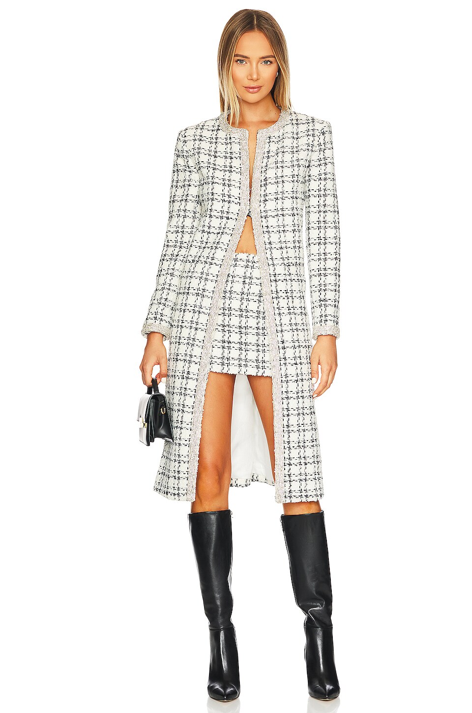 Alice + Olivia Tulsi Puff Sleeve Maxi Jacket in Off White & Black | REVOLVE