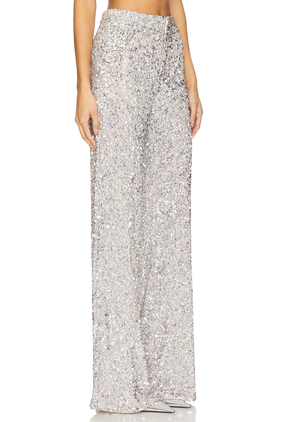 Alice + Olivia Mame Sequin Mr Wide Leg Pant in Silver | REVOLVE