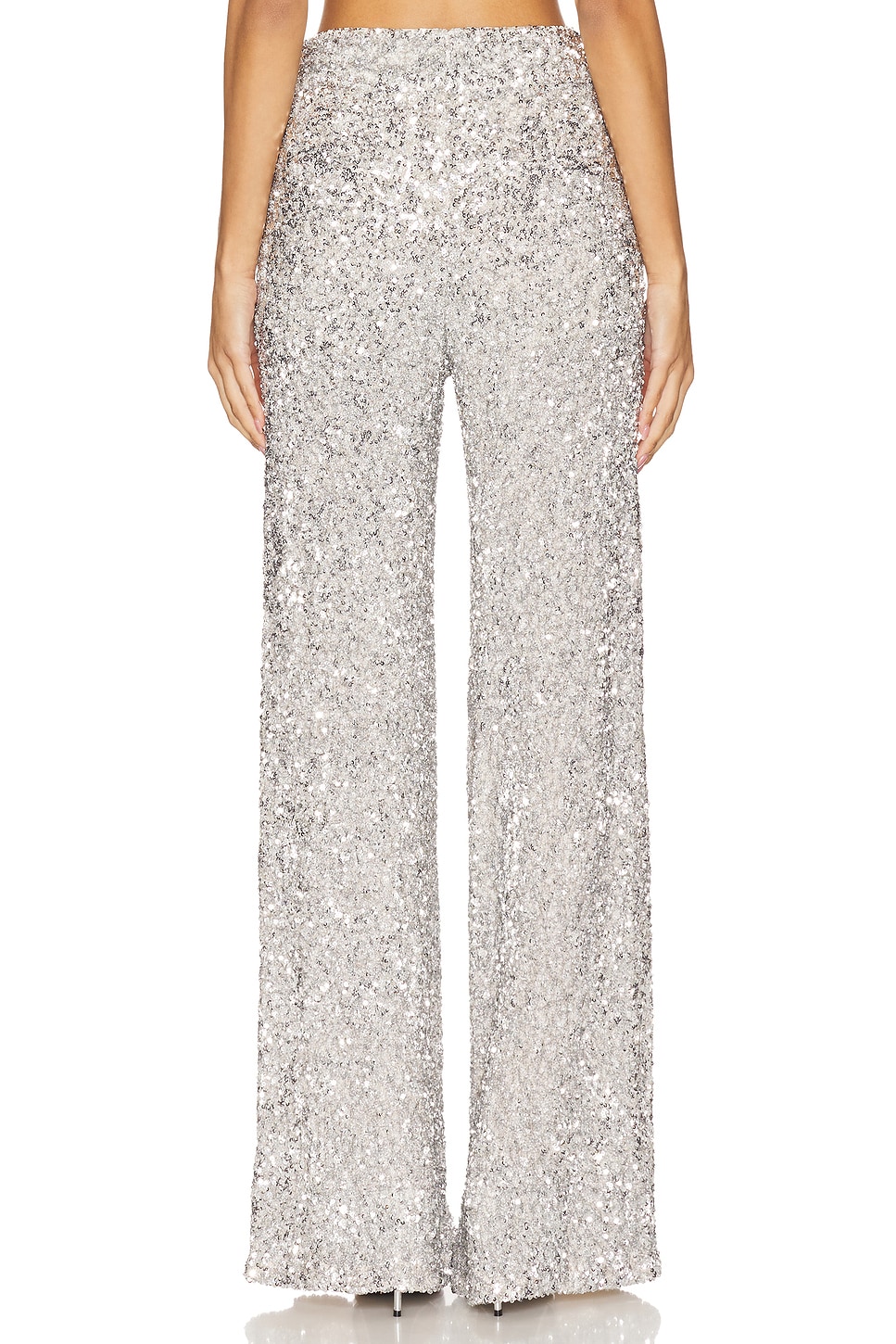 Alice + Olivia Mame Sequin Mr Wide Leg Pant in Silver | REVOLVE
