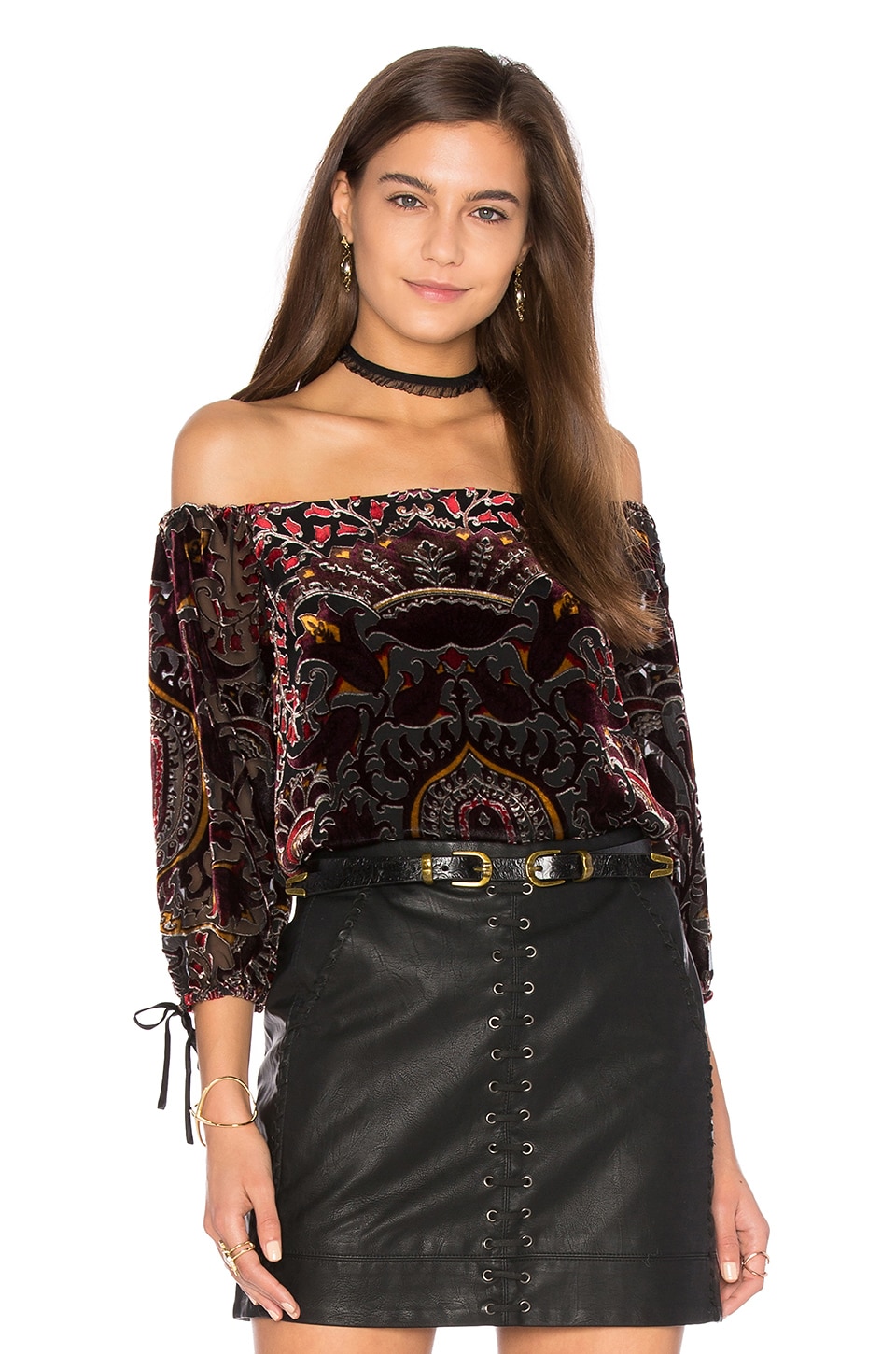 Alice + Olivia Alecia Off Shoulder Top in Baroque Burnout | REVOLVE
