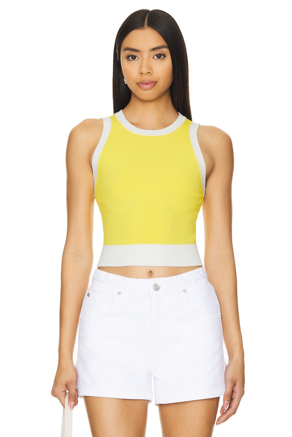Alice + Olivia Boyd Tank in Happy Yellow & Soft White | REVOLVE