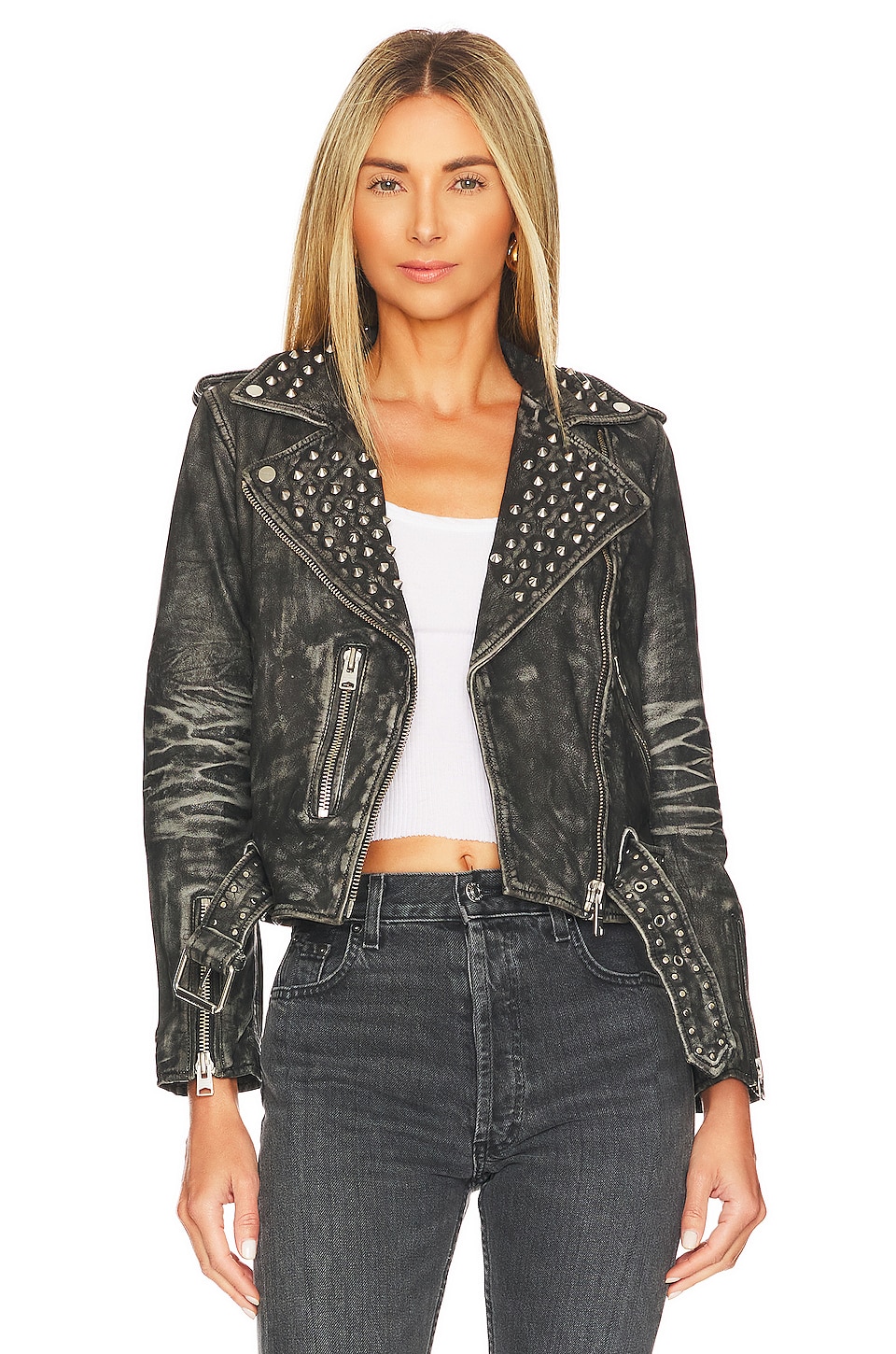 ALLSAINTS Balfern Studded Biker Jacket in Black | REVOLVE