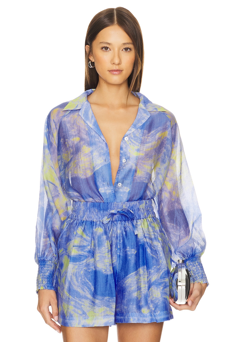 ALLSAINTS Isla Inspiral Shirt in Electric Blue | REVOLVE
