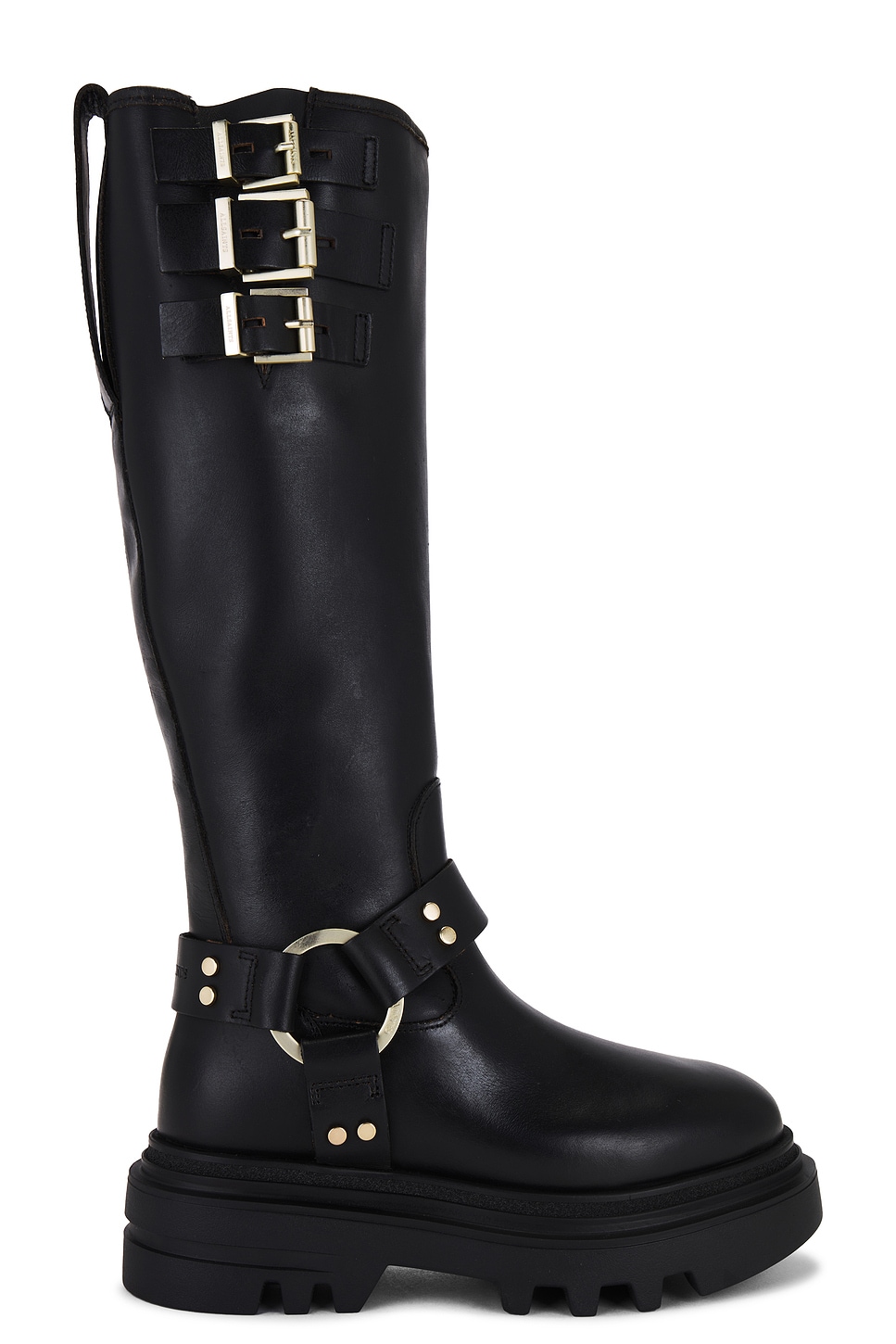 ALLSAINTS Jade Biker Boot in Black & Warm Brass | REVOLVE