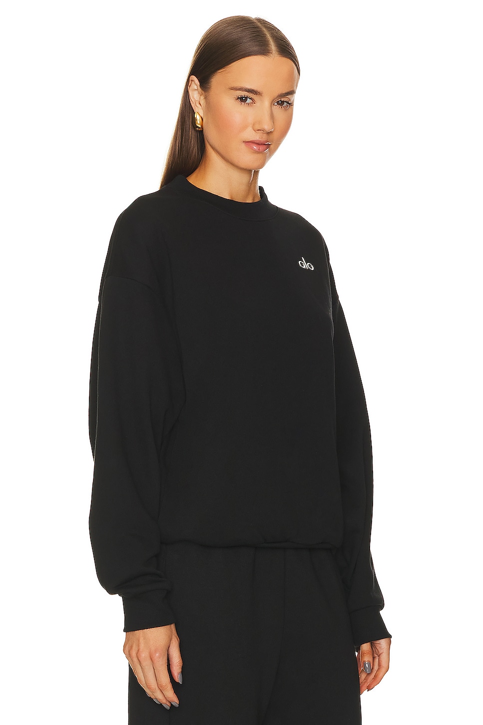 alo Accolade Crew Neck Pullover Sweatshirt in Black | REVOLVE