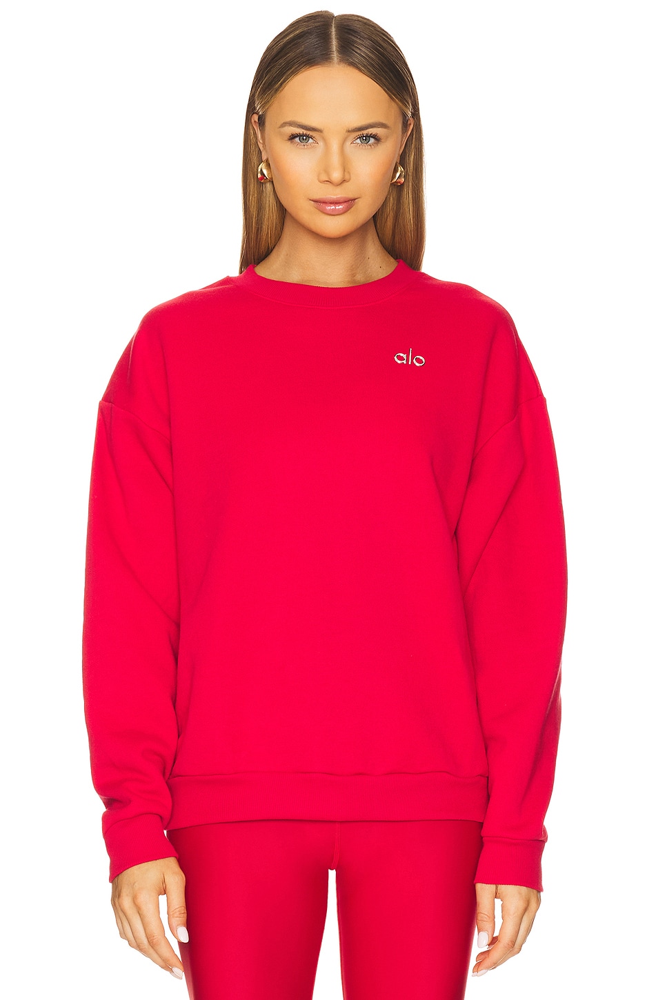 alo Accolade Crew Neck Sweatshirt in Bold Red | REVOLVE