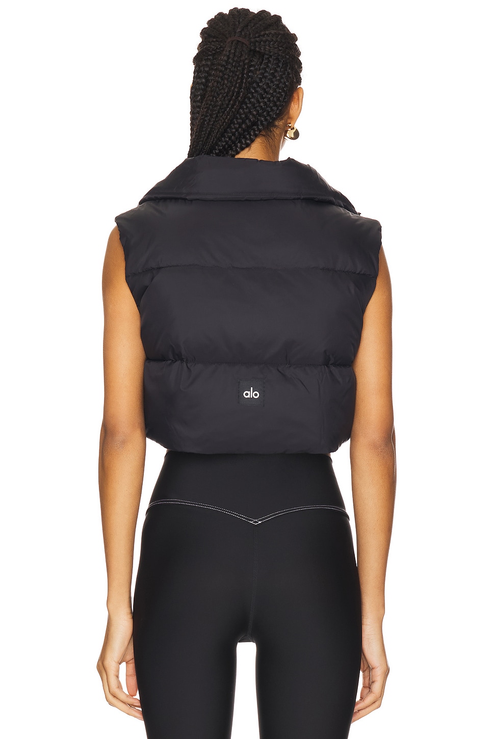 alo Extreme Cropped Gold Rush Puffer Vest in Black | REVOLVE