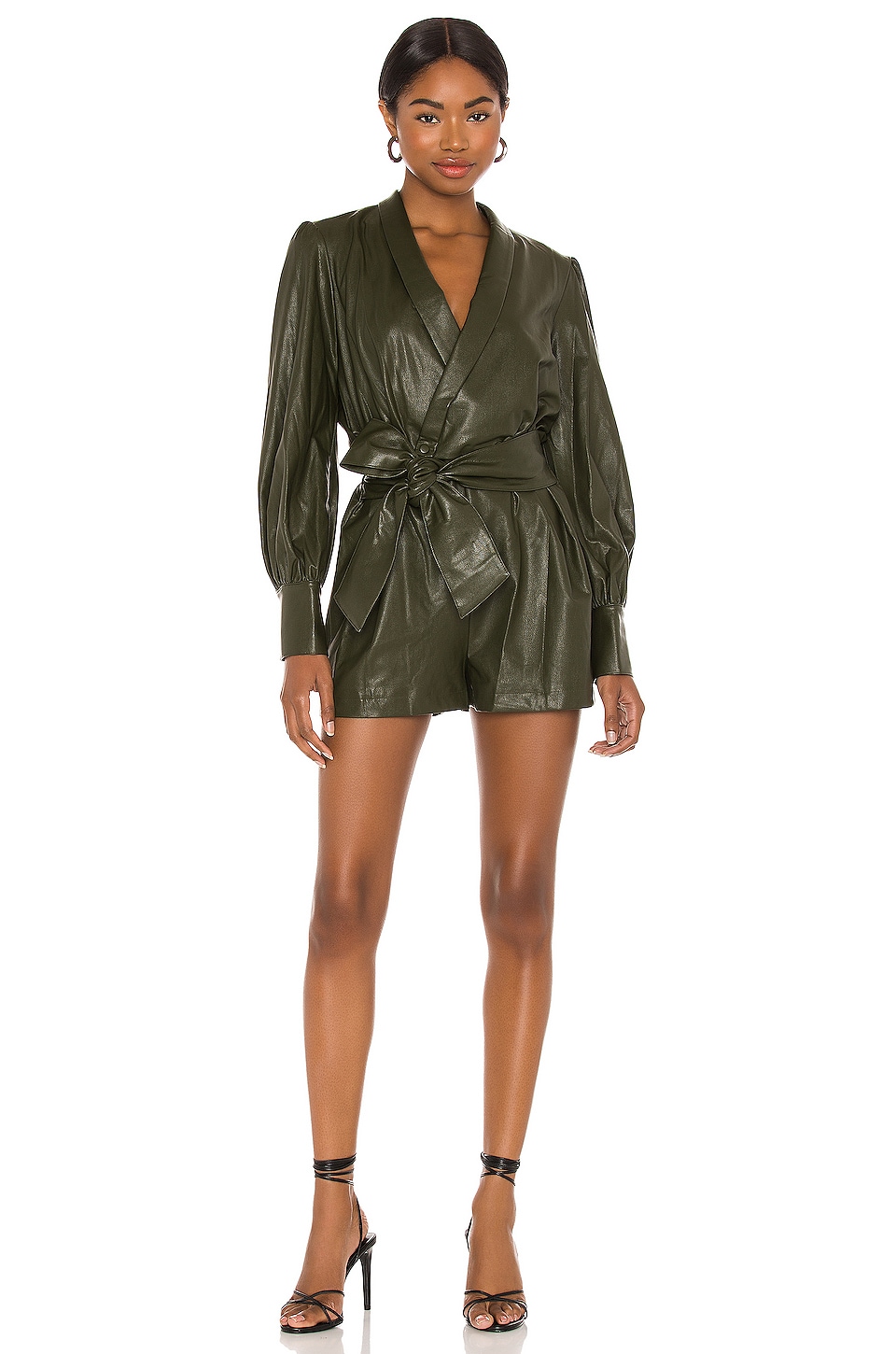 Amanda Uprichard X REVOLVE Leather Studio Romper in Olive | REVOLVE
