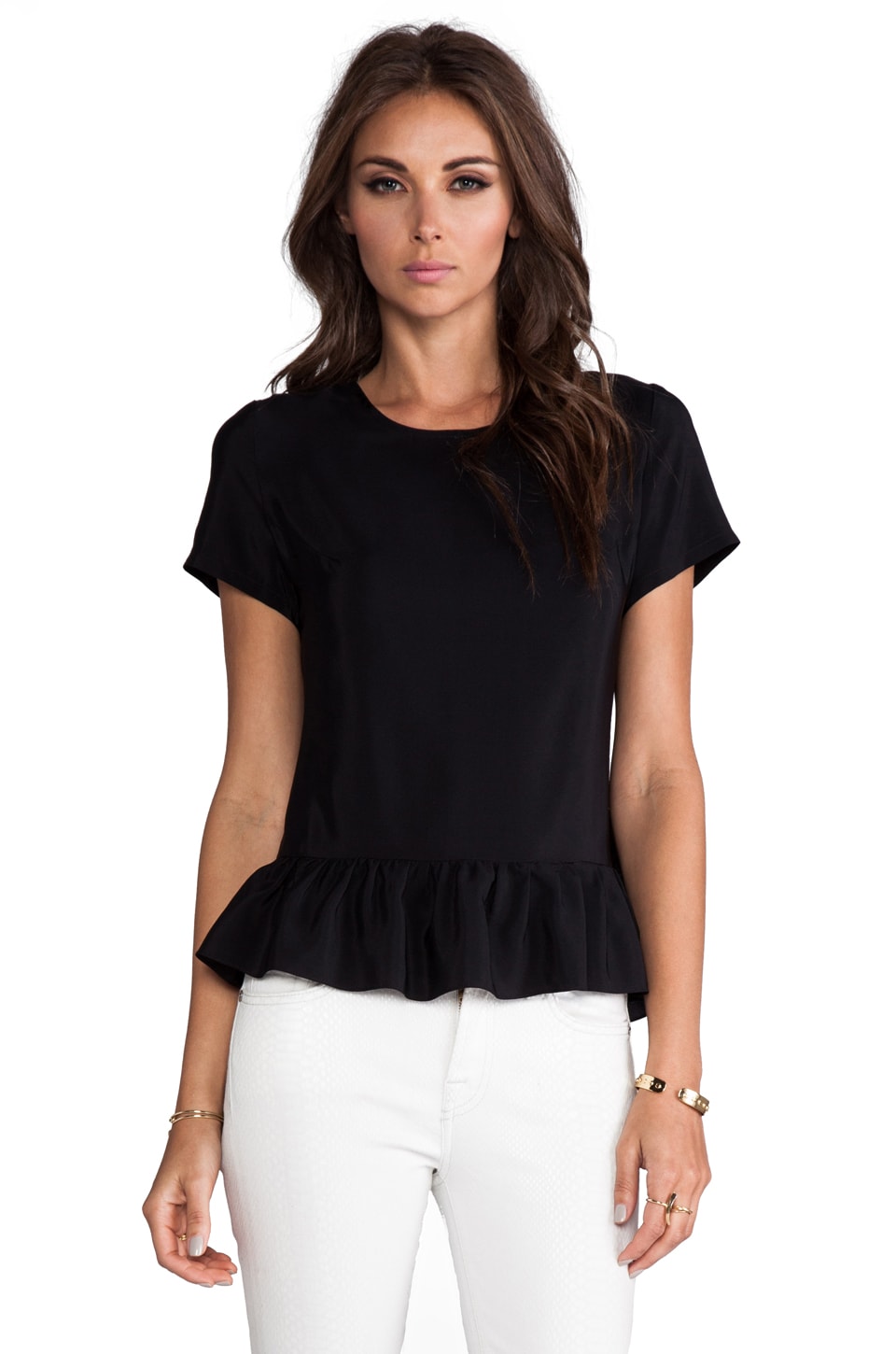 Amanda Uprichard Alyson Top with Sleeve in Black | REVOLVE